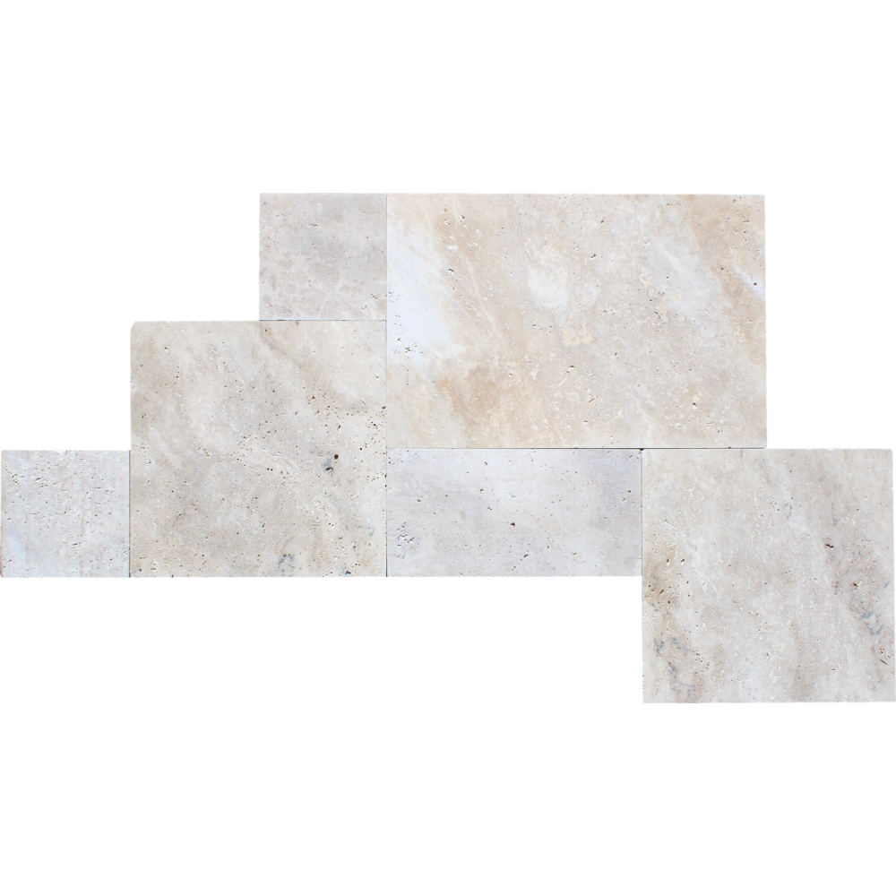 Travertine Paver Ivory Tumbled French Pattern Set 30mm