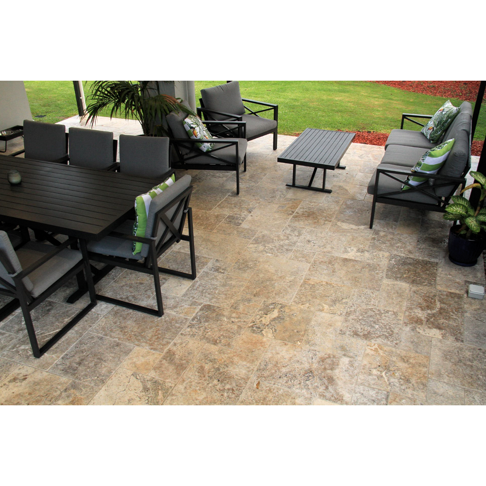 Travertine Tile Antique Silver Tumbled French Pattern Set 12mm